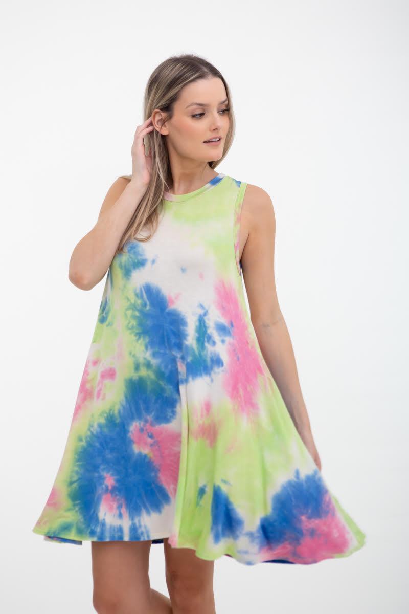 CHARLOTTE SWING DRESS - BRIGHT TIE DYE – SOCIAL GRACE CO